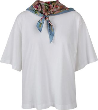 Dolce & Gabbana Femme, Tops, Blanc, Taille: 40 FR T-shirt &agrave; manches courtes en jersey avec foulard en soie au col