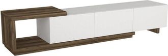 Vente-Unique Vente-Unique - Meuble TV 200 cm avec 3 tiroirs coulissants et 1 niche ouverte - Panneau de particule m&eacute;lamin&eacute; blanc et naturel - Rangement organis&eacute;
