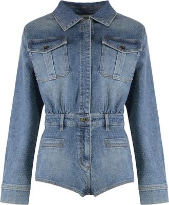 Self Portrait Femme, Combinaisons et Ensembles, Bleu, Taille: 34 FR Combinaison-short en jean &agrave; strass