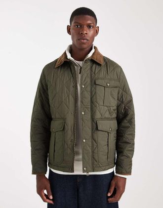 Jack & Jones Veste matelass&eacute;e avec col en velours c&ocirc;tel&eacute; - Vert fonc&eacute;