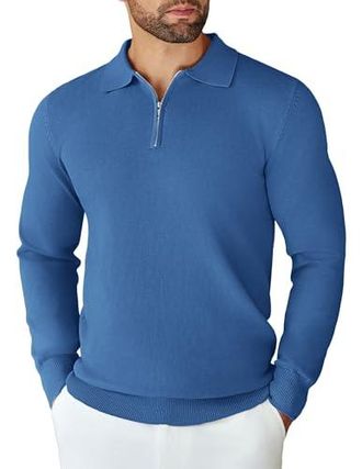 Coofandy Pull en tricot pour homme - Col polo - Demi-fermeture &eacute;clair - Couleur unie - Pour lhiver - Chaud - Manches longues - Pour le travail et les loisirs, 