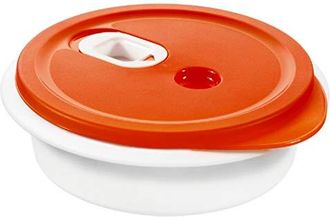 Rotho Micro Clever Mikrowellengeschirr 1l mit Deckel und Ventil, Kunststoff (PP) BPA-frei, rot/weiss, 1l (20.0 x 20.0 x 6.5 cm)