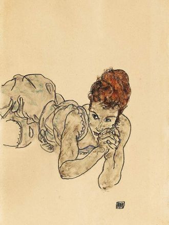1art1 Egon Schiele Poster Liegende Frau, Zeichnung, 1917 Bilder Leinwand-Bild Auf Keilrahmen | XXL-Wandbild Poster Kunstdruck Als Leinwandbild 80x60 cm