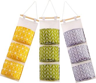 BESPORTBLE Homoyoyo 3 S&auml;tze Teiliges H&auml;ngender Aufbewahrungsbeutel aus Baumwolle und Leinen mit F&auml;chern Wand T&uuml;r Organizer Platzsparend Atmungsaktiv Robust f&uuml;r S