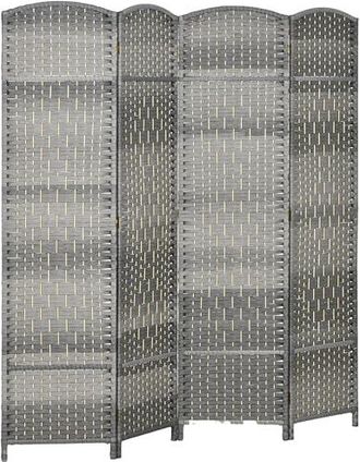 HOMCOM Paravent int&eacute;rieur en Bois, 4 Panneaux, 180 x 180 cm, s&eacute;parateur de pi&egrave;ce Pliable, pour Salon, Chambre &agrave; Coucher, Maison, Gris m&eacute;lang&eacute;