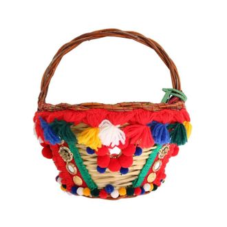 Dolce & Gabbana Exotische Beige Stroh & Fell Pom Pom Tote - - Bags - Damen - Mehrfarbig - ONE SIZE