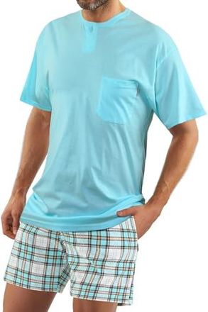 Sesto Senso Pyjama Homme Court Coton Vetements De Nuit Ensembles Manche Courte Pantalon Courts 4XL 2576/17 Turquoise
