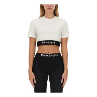 Palm Angels Classic Logo Tape Crop Tee - - Tops - Damen - Wei&szlig; - M