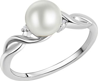 Zeeme Pearls Ring Silber 925 rhodiniert mit wei&szlig;er Perle & Zirkonia