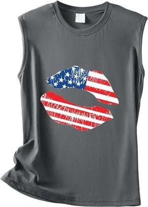 Generic Tunique décontractée pour femme - Débardeur tendance - Imprimé - Col rond - Sans manches - Haut sans manches, gris foncé, XL