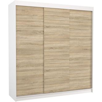 Les Tendances Les Tendances - Armoire chambre adulte blanche et bois clair 2 portes coulissantes Kamia 200cm