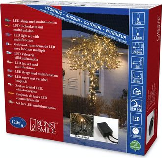 Konstsmide Micro LED Lichterkette, mit Multifunktion, 120 bernsteinfarbene Dioden, 24V Außentrafo, schwarzes Kabel - 3615-800, Bernstein
