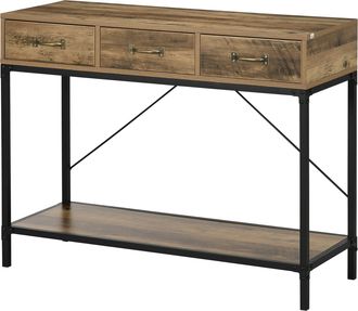 HOMCOM Konsolentisch, Eingangstisch, Sofavorrichtung, Rahmen aus Karbonstahl, einfache Montage, mit 3 Schubladen und 1 Platte in Holzoptik, industrielles Des