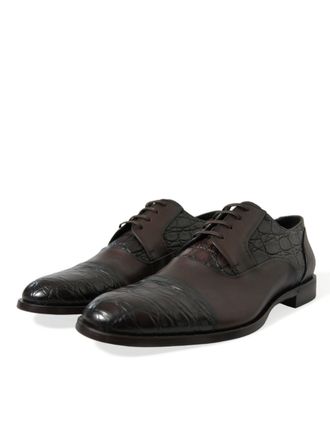 Dolce & Gabbana Brown Exotic Leather Formal Men Dress Shoes Caiman Calfskin