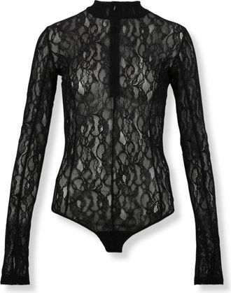 Msgm Msgm, Femme, Tops, Noir, Taille: 40 FR Bodysuit semi-transparent en dentelle