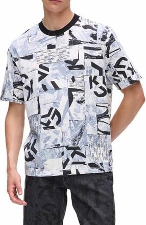Karl Lagerfeld Homme T-Shirt D&eacute;contract&eacute; &Agrave; Manches Courtes Imprim&eacute; sur LEnsemble, Coupe D&eacute;contract&eacute;, Multicolore, L