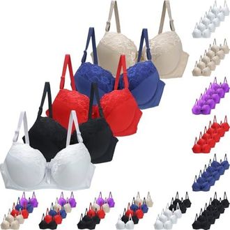 Generic 5 pi&egrave;ces de soutiens-gorge Minimiser pour femmes UK, push-up, rembourr&eacute;s, en dentelle florale, &agrave; couverture compl&egrave;te, confortables, doux, avec armatur