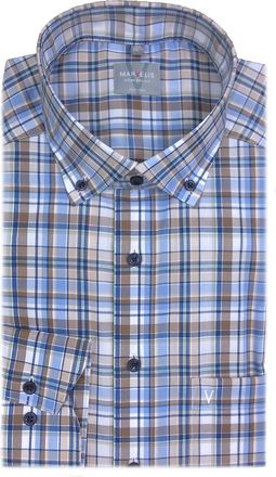 Marvelis Hemd Comfort Fit Button Down braun/blau/beige Karo 7027.64.28, Kragenweite/Gr&ouml;&szlig;e:46
