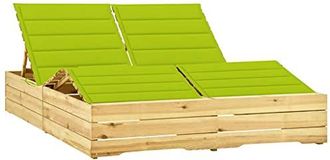 vidaXL Bois de Pin Impr&eacute;gn&eacute; Chaise Longue Double et Coussins Bain de Soleil de Patio Transat dExt&eacute;rieur Chaise Longue de Jardin Terrasse Vert Vif