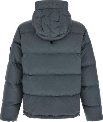 Stone Island Crumpled Effect Technical Fabric Down Jacket - Gray
