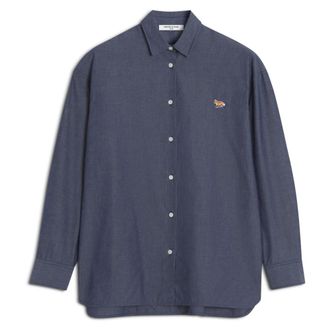 Maison Kitsun&eacute; Femme, Blouses et Chemises, Bleu, Taille: 36 FR Chemise L&eacute;g&egrave;re en Chambray