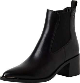 Tamaris Damen Chelsea mit Blockabsatz Leder, schwarz, 39 EU