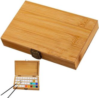 Generic Mehrzweck Leerer Bambus Box Deckelfarbe Palette 24 Gitter Tragbare Aquarell -lackierablettungsbox F&uuml;r Malereien F&uuml;r Malereien