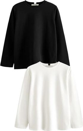 Next Femme Lot de 2 t-Shirts Ras du Cou épais à Manches Longues Noir/Blanc 44