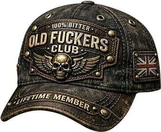 Generic Old Fuckers Club Casquette de baseball vintage dr&ocirc;le r&eacute;glable en coton d&eacute;lav&eacute; brod&eacute; 100 % amer &agrave; vie pour homme, a, Taille unique