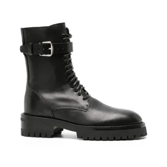 Ann Demeulemeester Homme, Chaussures, Noir, Taille: 41 1/2 EU Bottes de Combat Core Noires avec Boucle