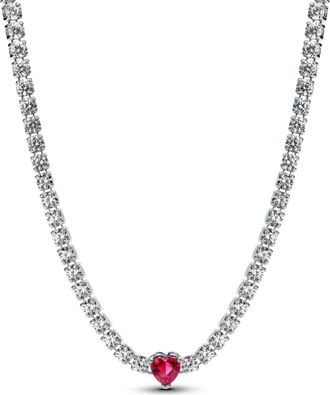 Pandora Pandora Moments Strahlenkranz Herz Choker aus Sterling Silber mit künstlichen Kristallen, Größe 40cm, 393549C01-40