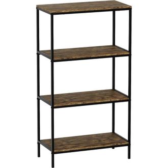 Home Discount Brooklyn Bibliothèque 4 Niveaux Étagère en Bois Meuble de Rangement Présentoir H 111 x L 60 x P 30 cm, Bois-Foncé