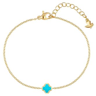 Glanzst&uuml;cke M&uuml;nchen Armband - Edelstahl Armband T&uuml;rkis (synth.) Kleeblatt - Gr. ONESIZE - in Gold - f&uuml;r Damen