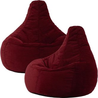 Icon Brand Dalton Sitzsack Cord, Burgund, 2er-Pack, Gaming Sitzsack Erwachsene mit Füllung, Bean Bag, Cord Sessel, Lounge Sessel, Lounge Stuhl, Schlafzimmer, Woh