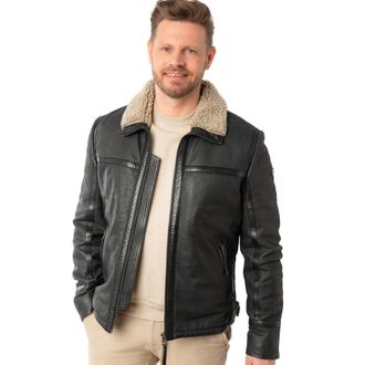 Mauritius Herren Echtleder Lederjacke Lammleder Bomberjacke Kunstfell anthrazit