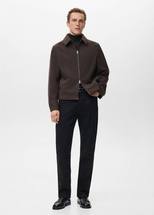 Mango Veste en drap &agrave; fermeture &eacute;clair chocolat - Homme - XS - MANGO MAN