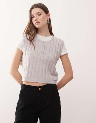 Quiksilver Parit - Strickpullunder in marmoriertem Flieder mit Rundhalsausschnitt-Grau