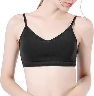 Generic Soutien-gorge de sport sans fil rembourr&eacute; avec col en V et bretelles fines pour femme, Noir, XL