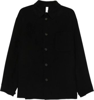 Hevò Homme, Chemises, Noir, Taille: M Manteau Classique Noir avec Poche Poitrine