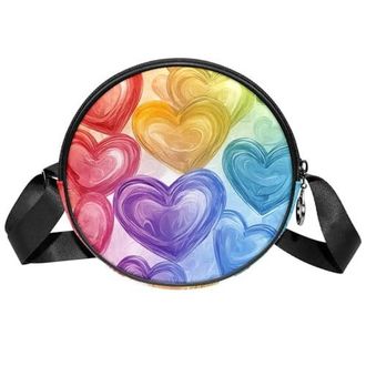 Generic Sac &agrave; bandouli&egrave;re circulaire pour femme, motif coeur color&eacute; arc-en-ciel, petit sac &agrave; bandouli&egrave;re avec fermeture &eacute;clair, bretelles r&eacute;glables, sac &agrave; mai