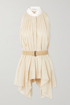 Brunello Cucinelli Haut En Gaze De Coton &Agrave; Plis Et &Agrave; Ceinture - Cr&egrave;me
