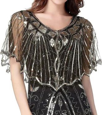 Generic NYSBH Ch&acirc;le r&eacute;tro avec perles et paillettes pour femme, noir/dor&eacute;, Taille unique