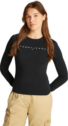 Tommy Jeans Damen Langarmshirt Linear Slim Fit, Schwarz (Black), XL