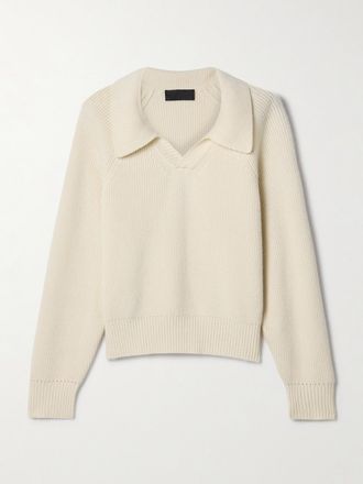 Nili Lotan Selena Pullover Aus Gerippter Wolle Mit Polokragen - Elfenbein