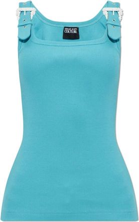 Versace Jeans Couture Femme, Tops, Bleu, Taille: 36 FR Top avec boucles d&eacute;coratives sur les bretelles