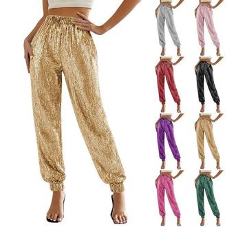 Generic Pantalon &agrave; paillettes pour femme - Pantalon long &agrave; paillettes pour f&ecirc;te du Nouvel An - Tenue festive - Disco Rave - Costume de carnaval - Costume vint