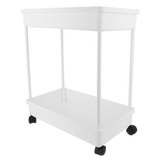 Pretyzoom 2 Stufiger Rollwagen aus Stabilem Material mit R&auml;dern 22cm Breit Wei&szlig; Lagerregal f&uuml;r K&uuml;che Bad B&uuml;ro Mobiler Aufbewahrungswagen ohne Kanten und Ecken