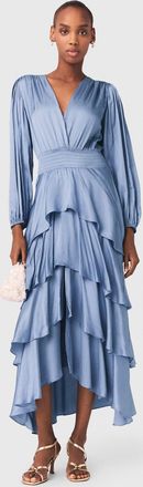 Maje Langes Kleid Mit Volants - Blau / Grau - Maje