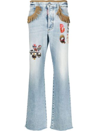 Dsquared2 jean bootcut &agrave; bords frang&eacute;s - Bleu