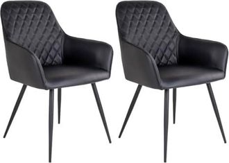 Altobuy VIBY - Lot de 2 Fauteuils Simili Noir et Piétement Acier Noir